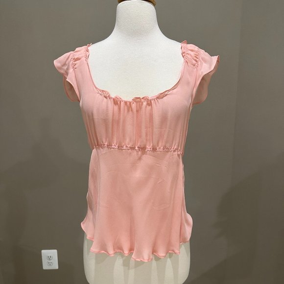 Max Studio | Tops | Max Studio Silk Blouse With Ruffle Cap Sleeves ...